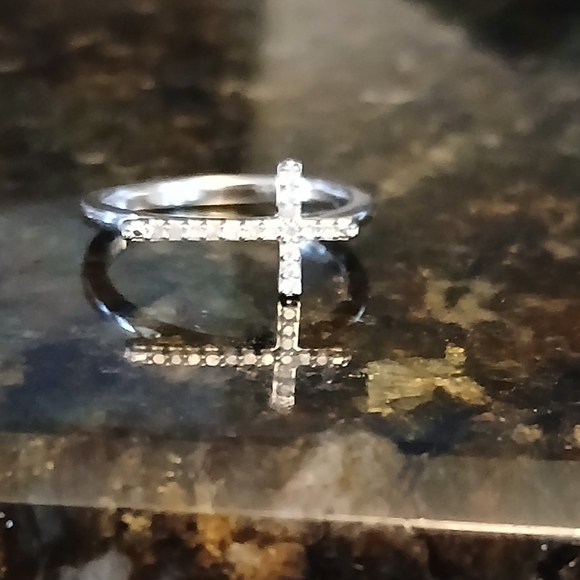 Jewelry | Sterling Silver Pave Cross Ring | Poshmark